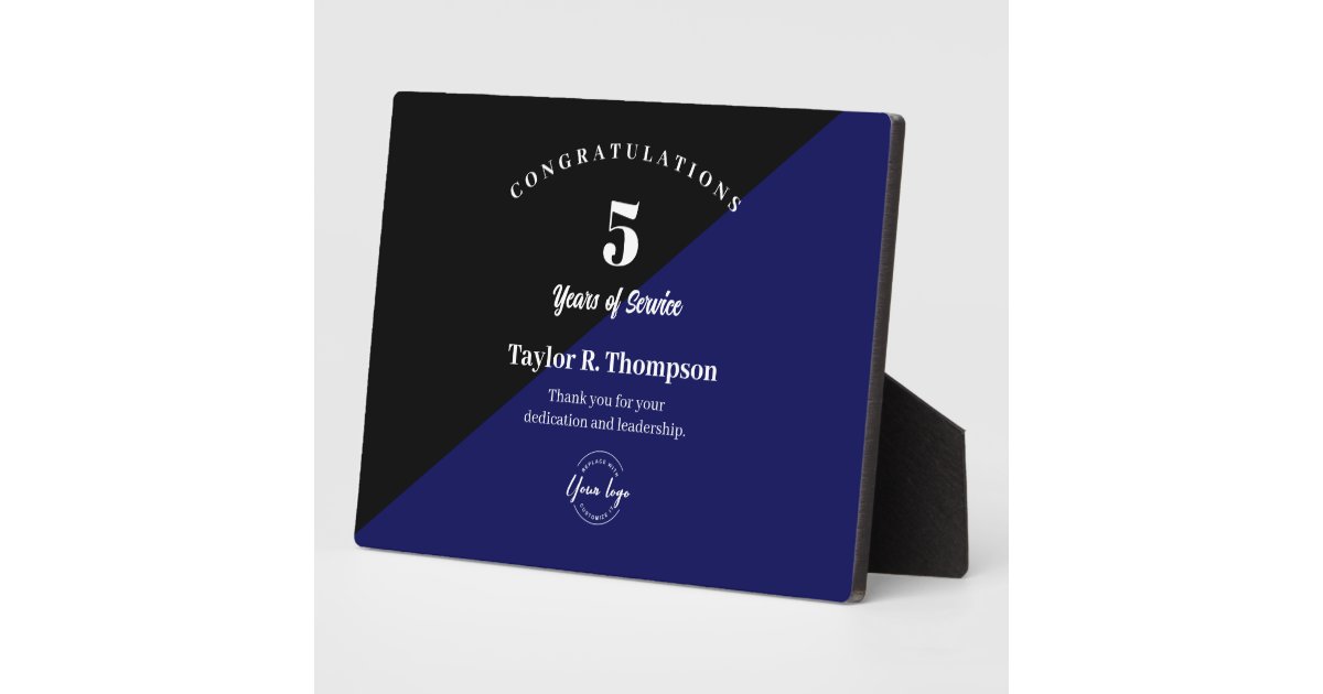Employee 5 years of service Custom logo blue Plaque | Zazzle