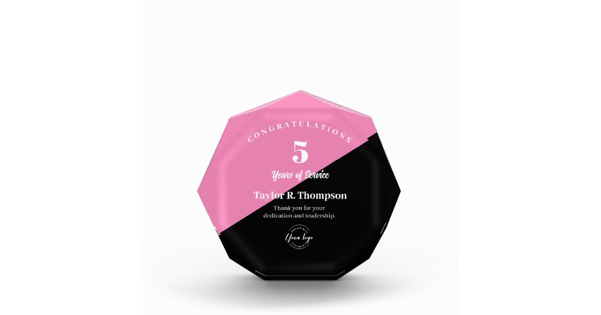Employee 5 years of service Custom logo pink Acrylic Award | Zazzle