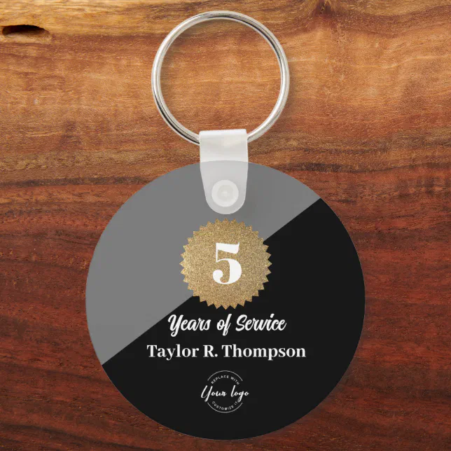 Employee 5 years of service Gold black Custom logo Keychain | Zazzle