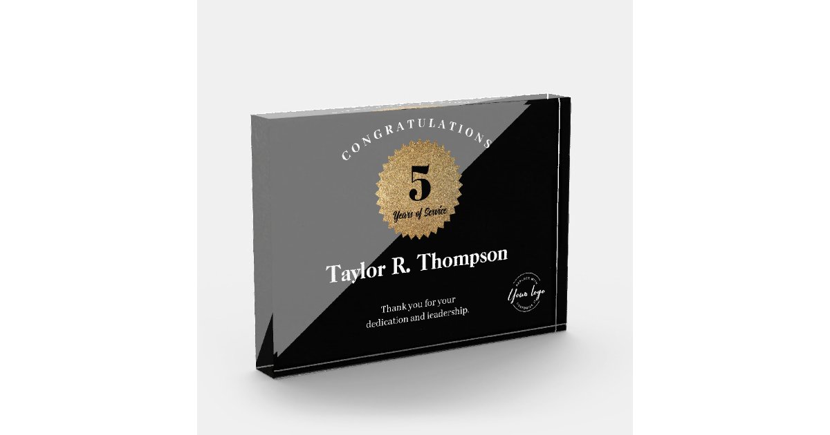 Employee 5 years of service Gold Seal custom logo Acrylic Award | Zazzle