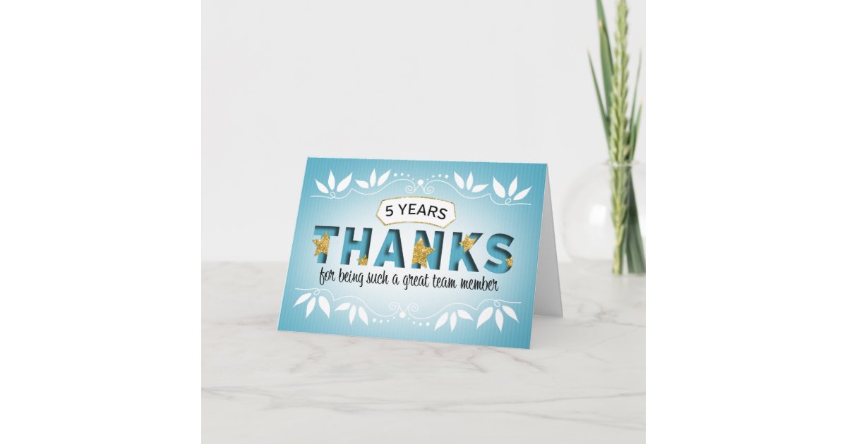 Employee 5th Anniversary Thanks Card | Zazzle