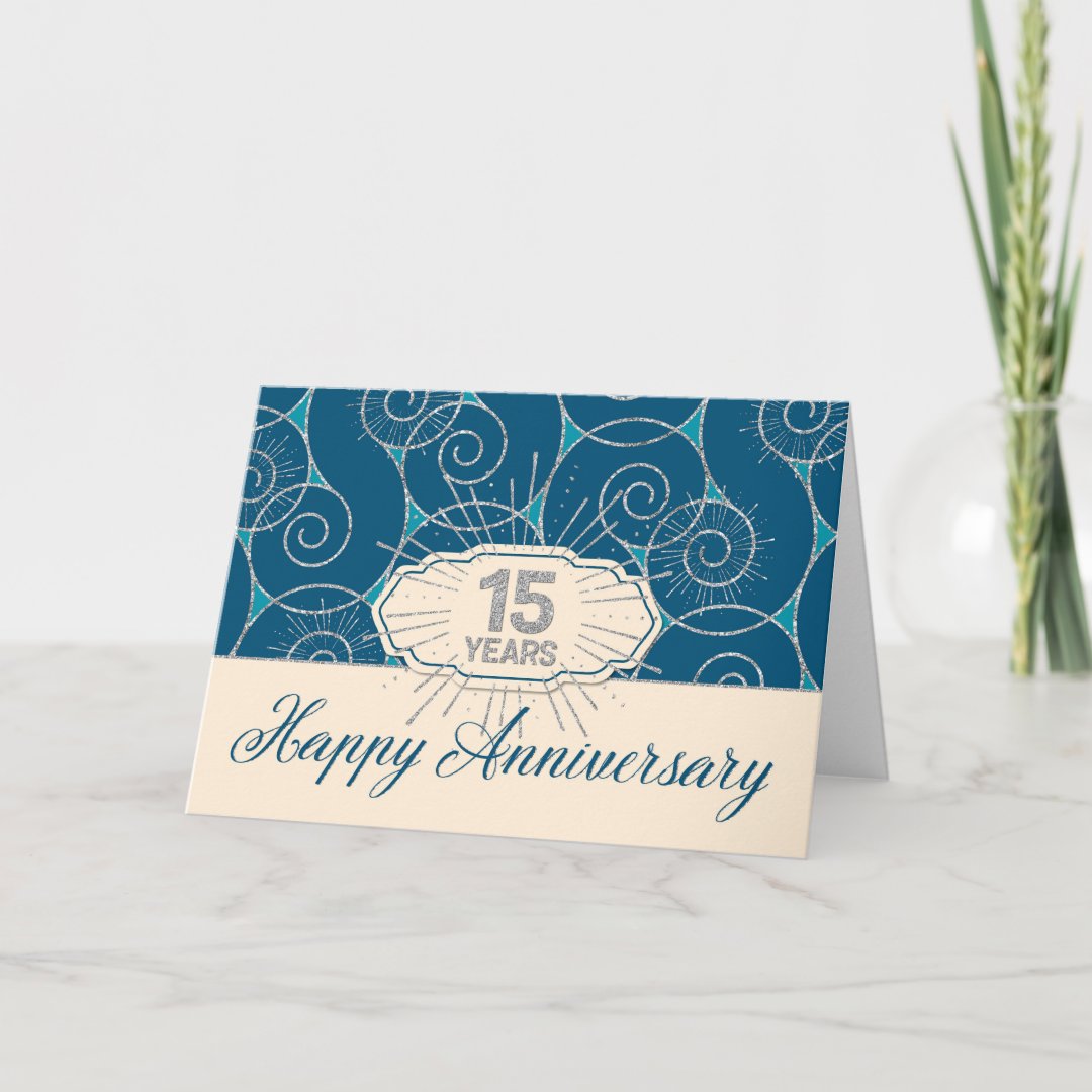 Employee Anniversary 15 Years - Blue Swirls Card | Zazzle
