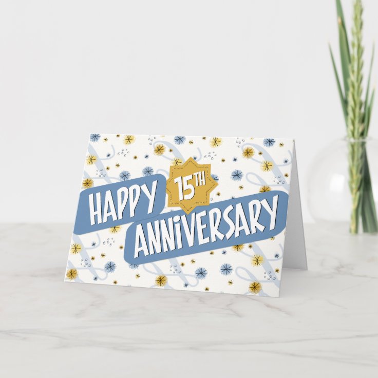 Employee Anniversary 15 Years Blue White Pattern Card | Zazzle