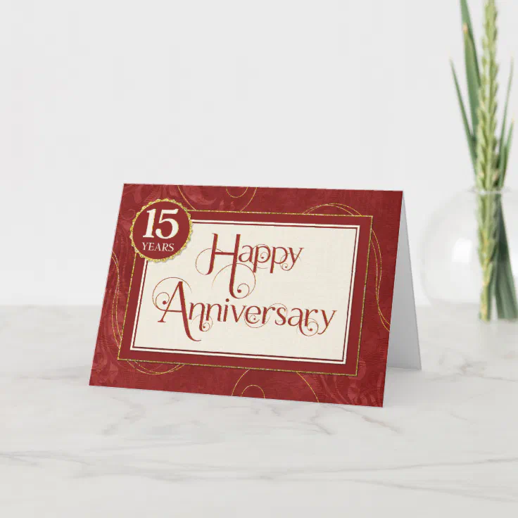 Employee Anniversary 15 Years - Text Swirls Damask Card | Zazzle