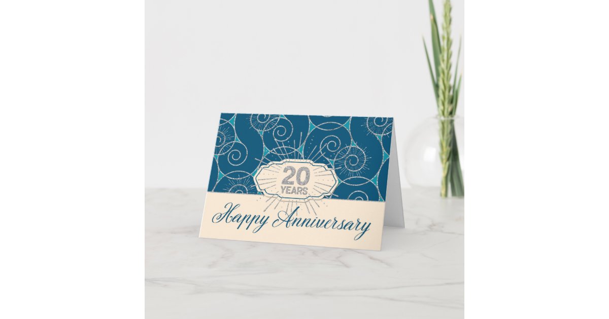 Employee Anniversary 20 Years - Blue Swirls Card | Zazzle