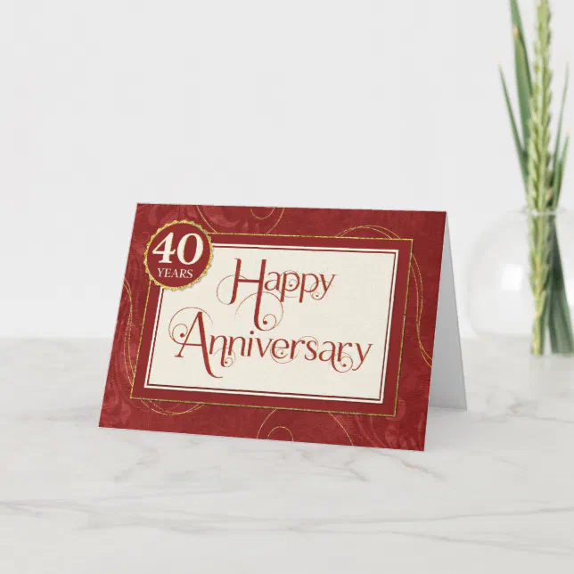 Employee Anniversary 40 Years - Text Swirls Damask Card | Zazzle