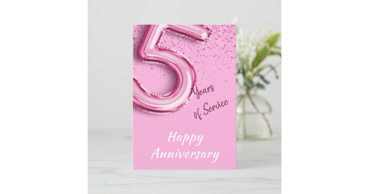 Employee Anniversary 5 Years Pink Balloon Card | Zazzle