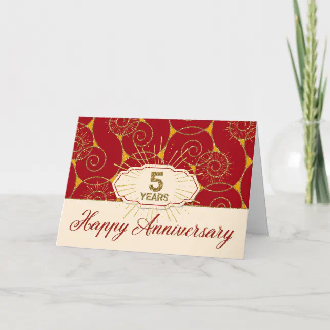 Employee Anniversary 5 Years - Red Swirls Card | Zazzle