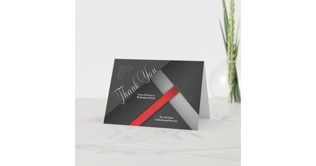 Employee Anniversary Grayscale with Red Thank You Card | Zazzle