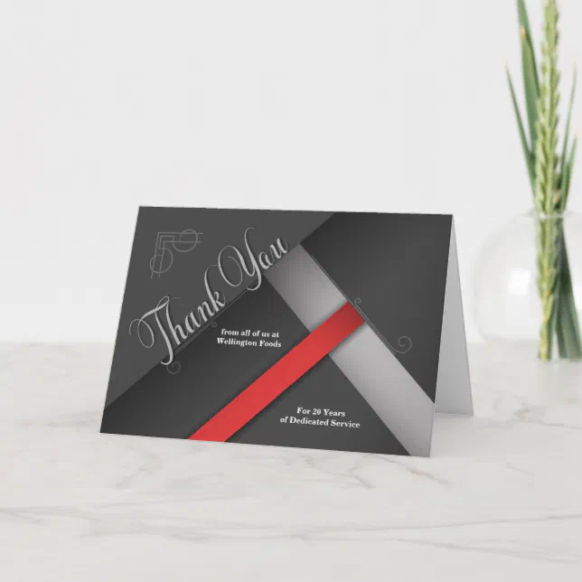 Employee Anniversary Grayscale with Red Thank You Card | Zazzle