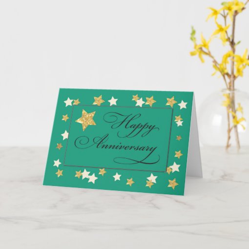 Employee Anniversary Green Gold Effect Stars Card | Zazzle