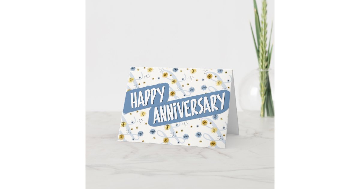 Employee Anniversary - Pattern in Blue and White Card | Zazzle