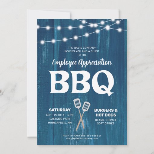 Employee Appreciation BBQ Rustic Blue Invitation | Zazzle
