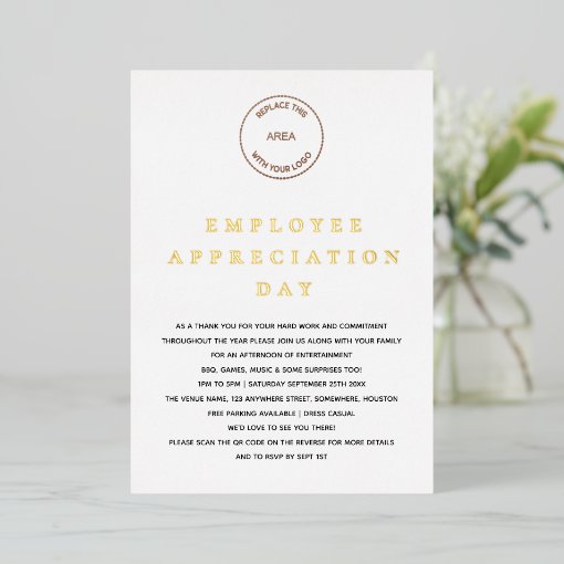 Employee Appreciation Day Logo QR Code Foil Invitation | Zazzle