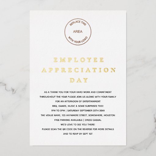 Employee Appreciation Day Logo QR Code Foil Invitation | Zazzle