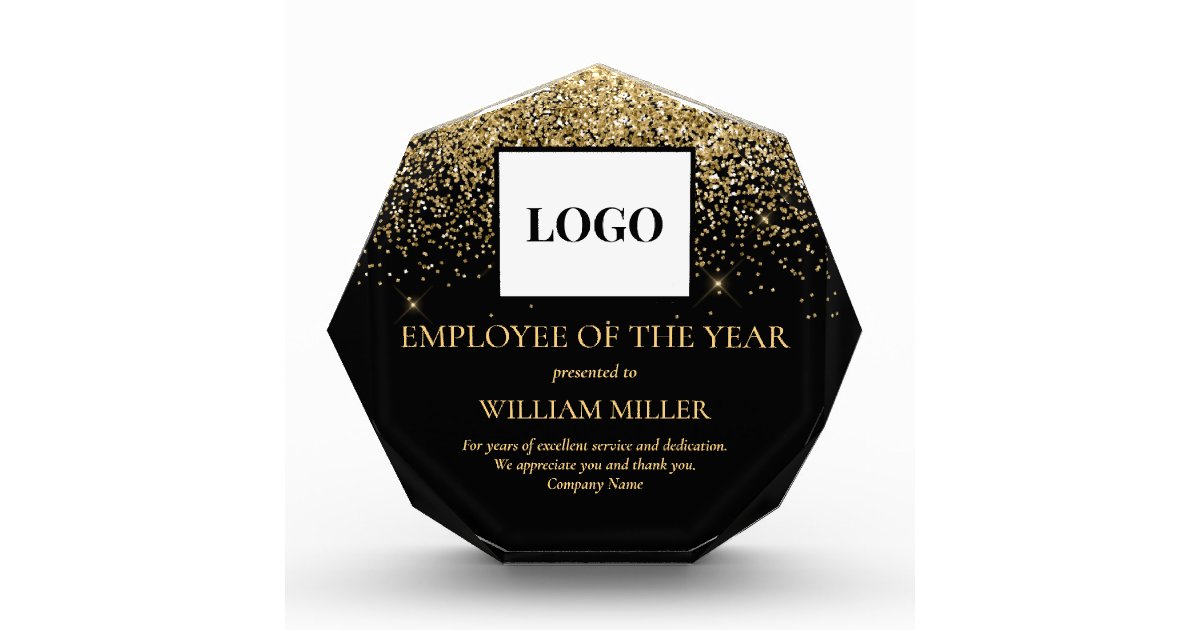 Employee Appreciation Logo Custom Black and Gold Acrylic Award | Zazzle