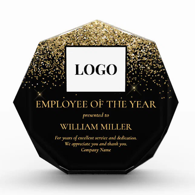 Employee Appreciation Logo Custom Black and Gold Acrylic Award | Zazzle