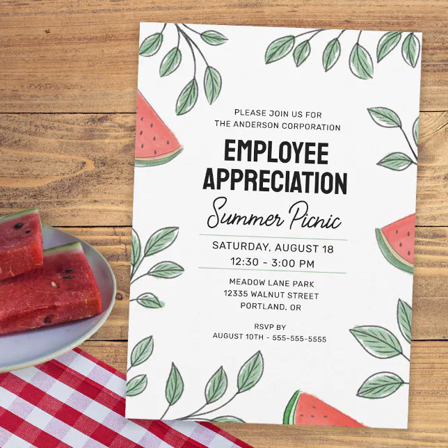 Employee Appreciation Summer Picnic Watermelon Invitation Zazzle