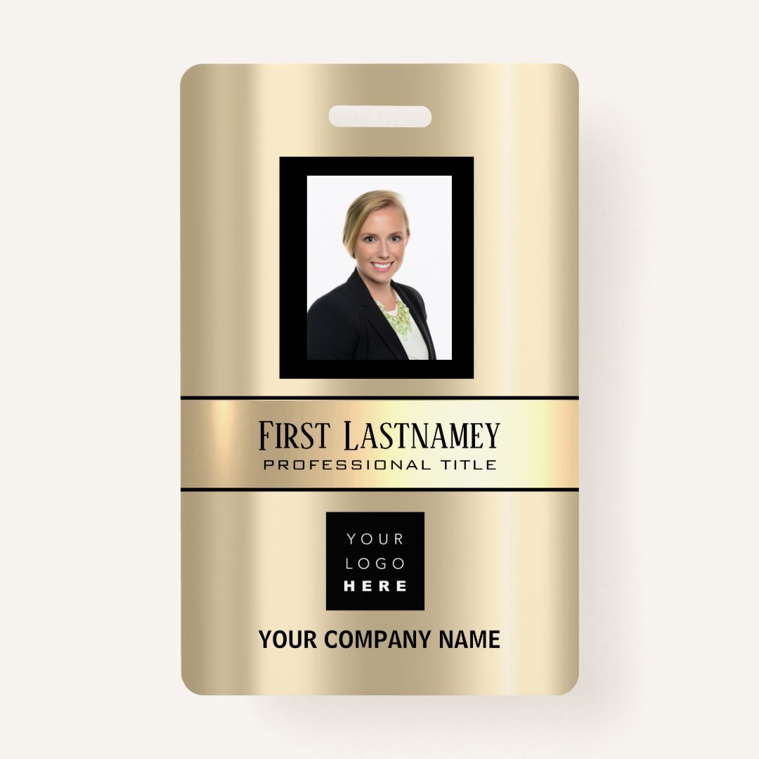 Employee Barcode Logo Name Scan Sepia Gold Badge | Zazzle