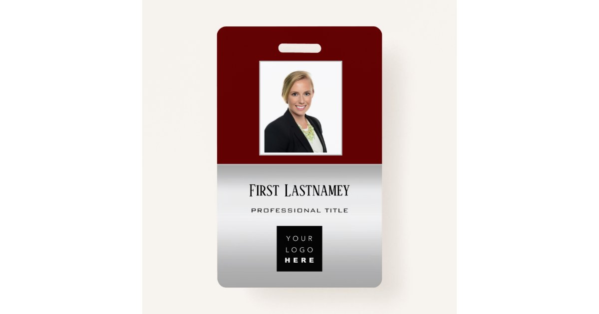 Employee Barcode Logo Name Scanner Gray Maroon Badge | Zazzle