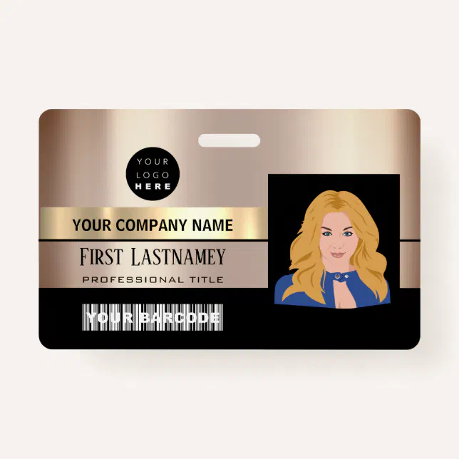 Employee Barcode Logo Name Scanner Rose Gold VIP Badge | Zazzle
