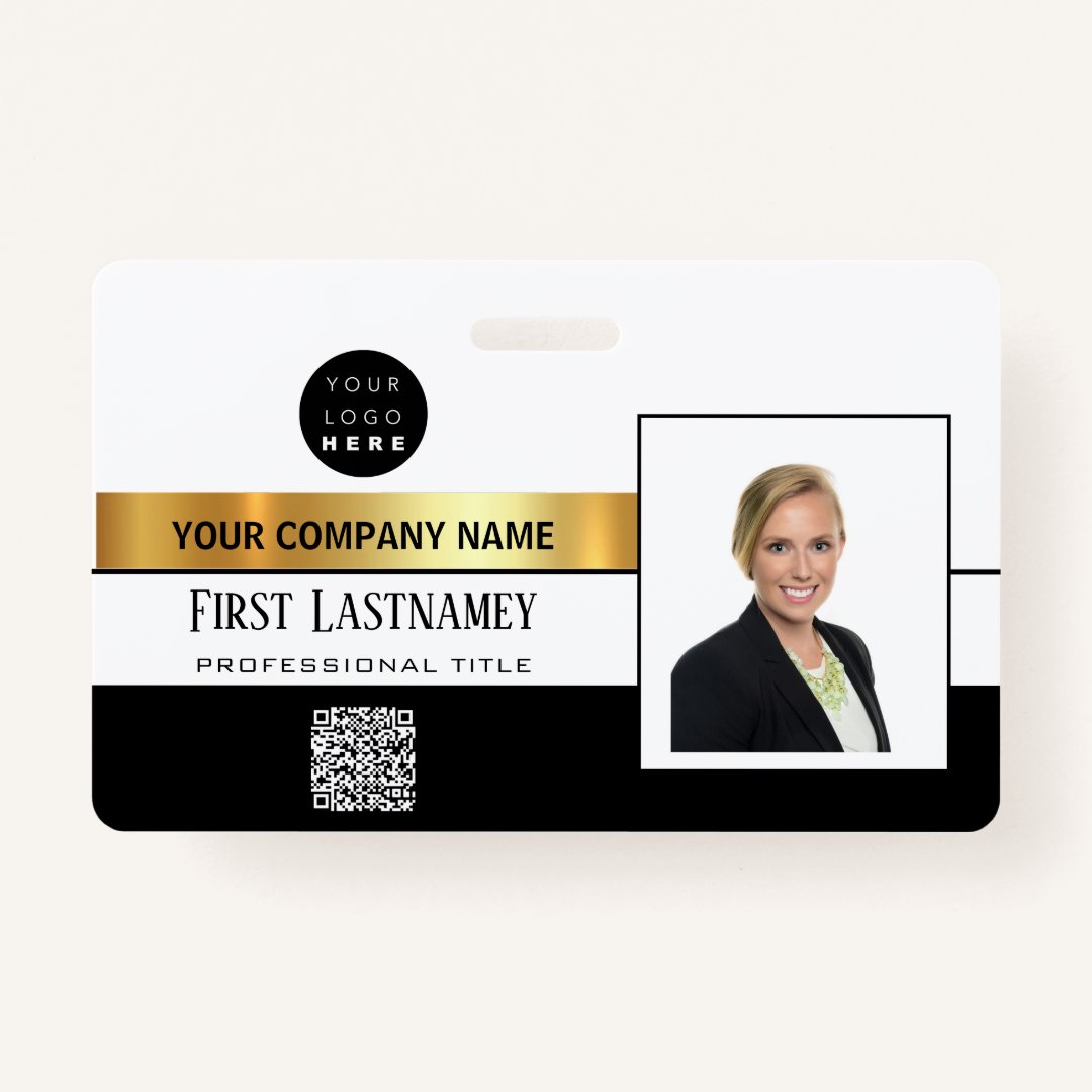 Employee Barcode Logo Name Scanner Stripe Gold Badge | Zazzle