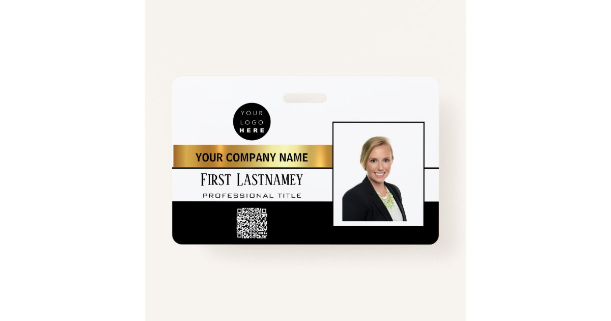 Employee Barcode Logo Name Scanner Stripe Gold Badge | Zazzle
