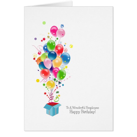 Employee Birthday Cards Balloons Coming Out Of Box | Zazzle.com