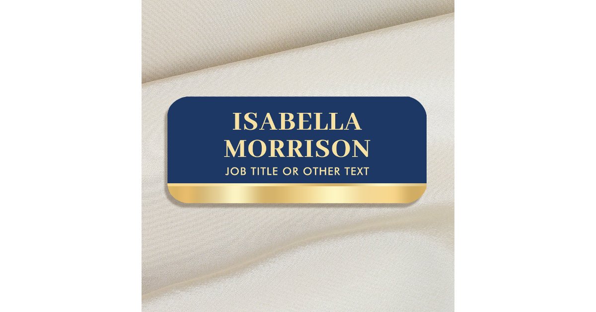 Employee Business Custom Staff ID Navy Gold Name Tag | Zazzle