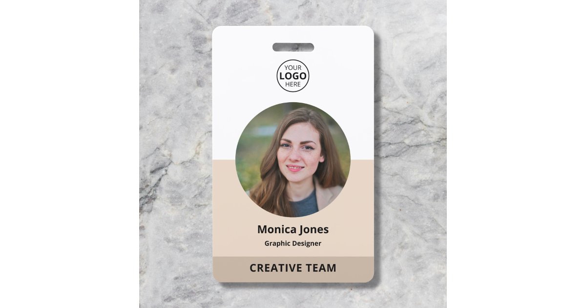 Employee Circle Photo QR Code Beige Badge | Zazzle