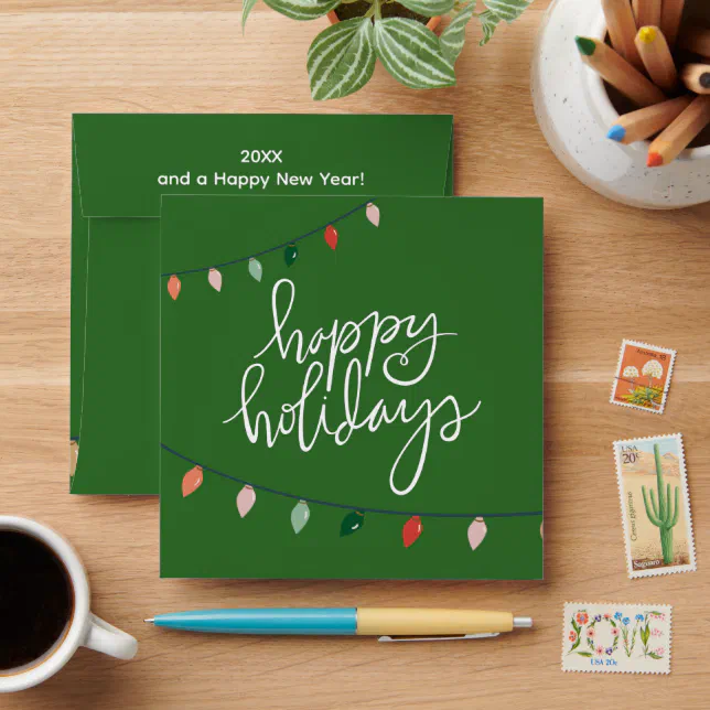 Employee Gift Card Holidays Add Logo Lights Green Envelope | Zazzle