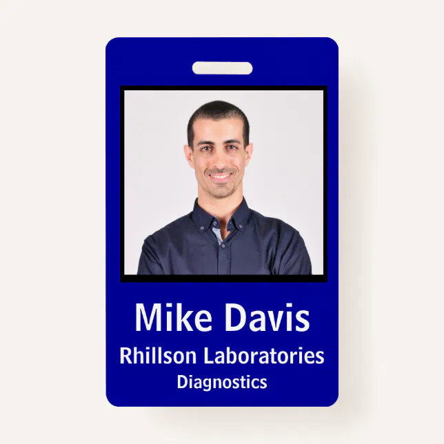 Employee ID Badge Royal Blue Vertical Design | Zazzle