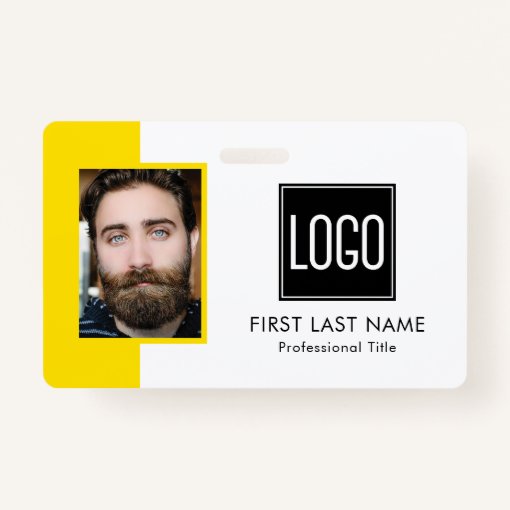 Employee ID | Bright Yellow Logo Photo Badge | Zazzle