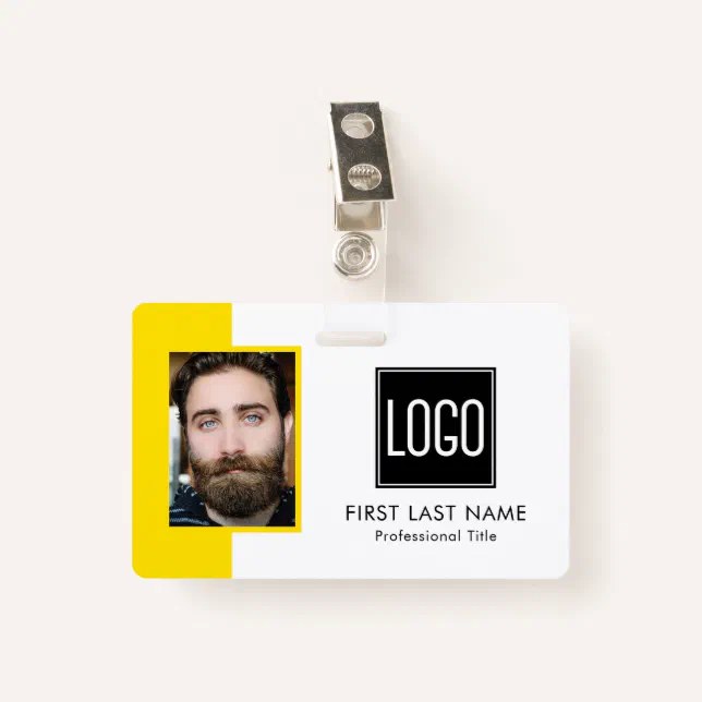 Employee ID | Bright Yellow Logo Photo Badge | Zazzle