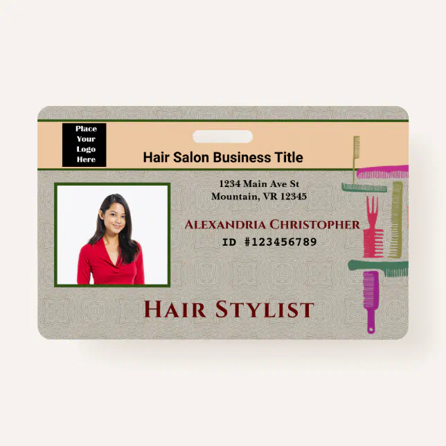 Employee ID Card Hair Stylist Photo Custom Badge | Zazzle