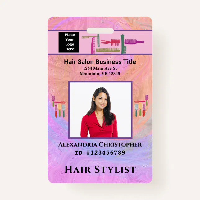 Employee ID Card Hair Stylist Photo Custom Badge | Zazzle