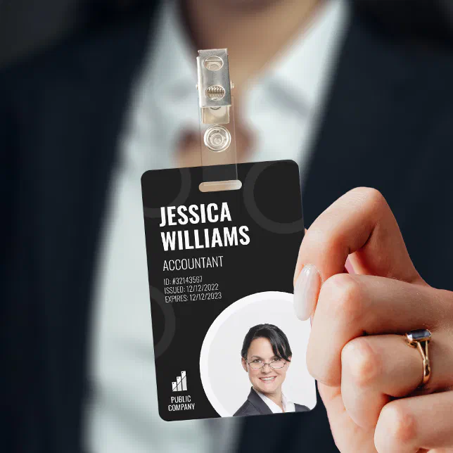 Employee ID Card Modern Black Staff Badge | Zazzle