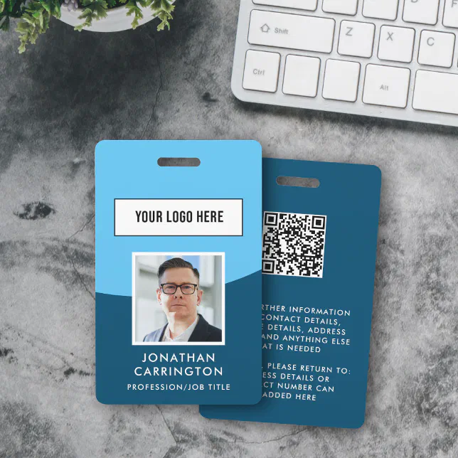 Employee ID Photo Logo QR Code Badge | Zazzle