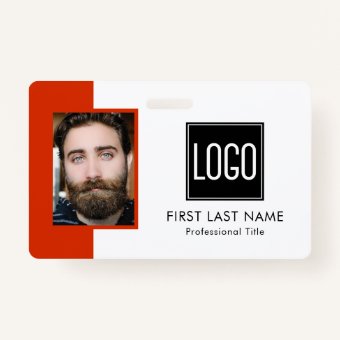 Employee ID | Red Logo Photo Staff Badge | Zazzle