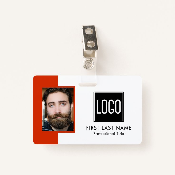 Employee ID | Red Logo Photo Staff Badge | Zazzle