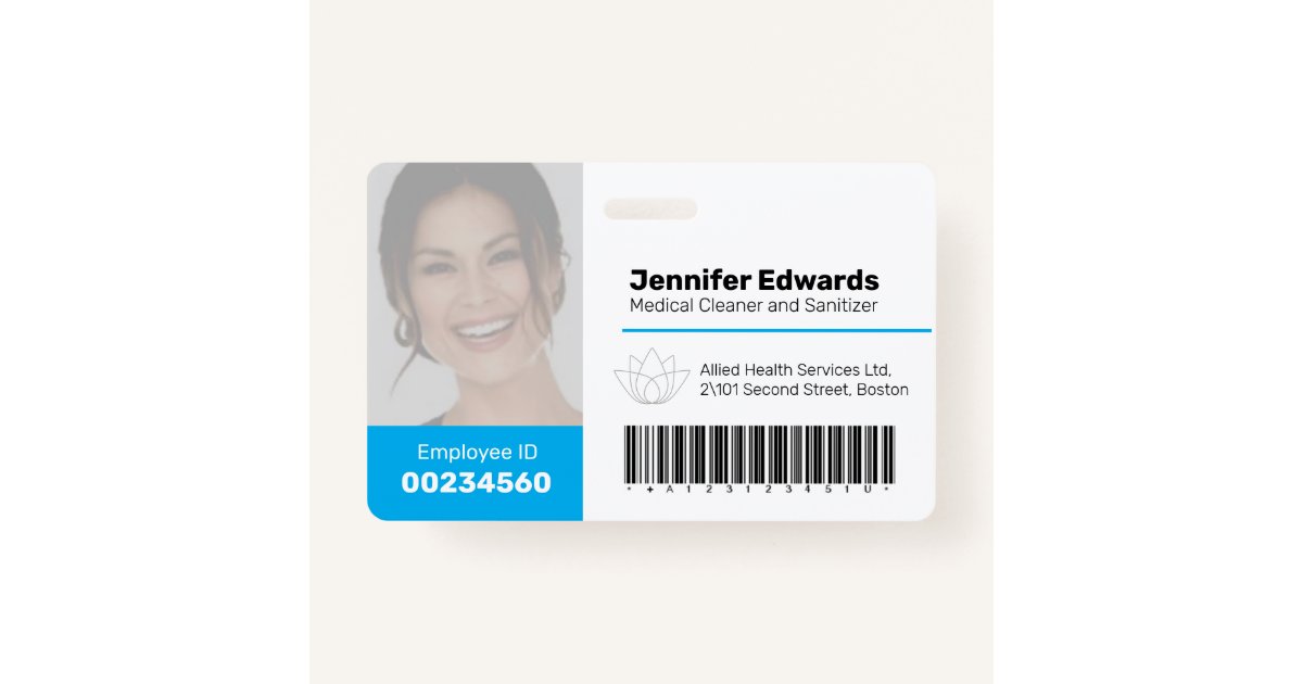 Employee large photo ID and barcode blue Badge | Zazzle