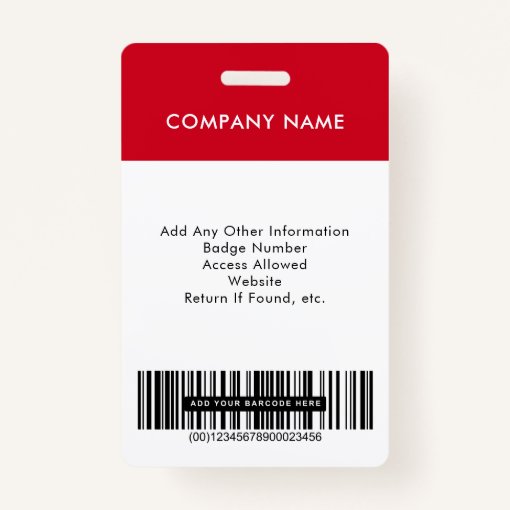 Employee Logo Bar Code Red Photo ID Badge | Zazzle