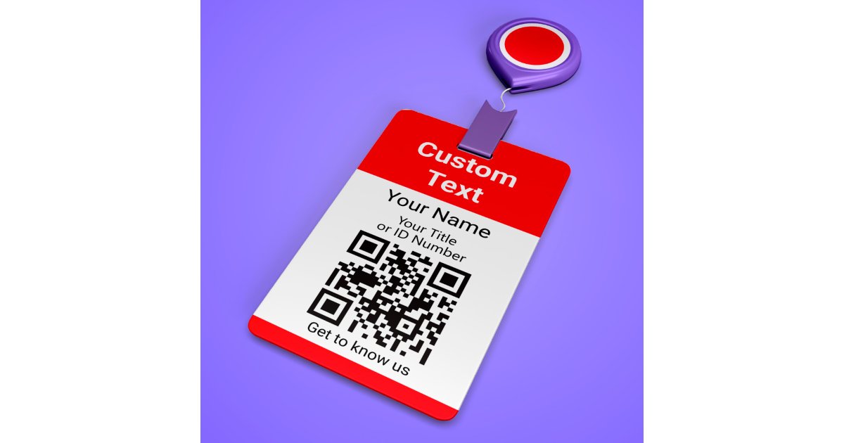 Employee Name ID Title And QR Code Simple Red Badge | Zazzle