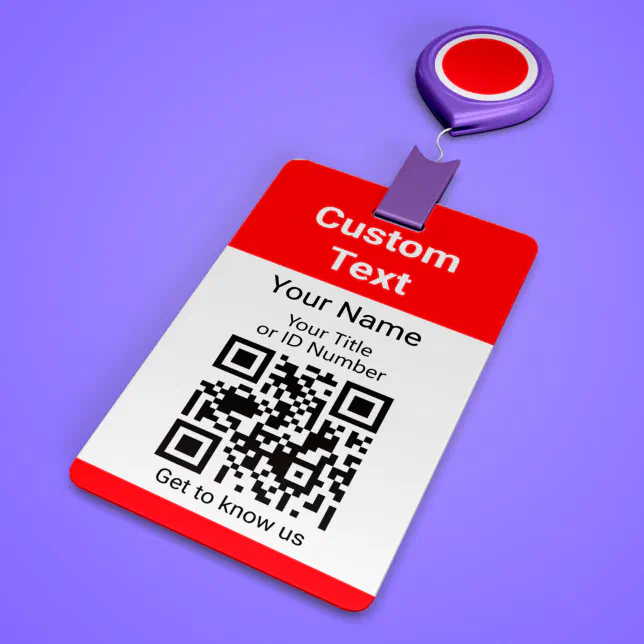 Employee Name ID Title And QR Code Simple Red Badge | Zazzle