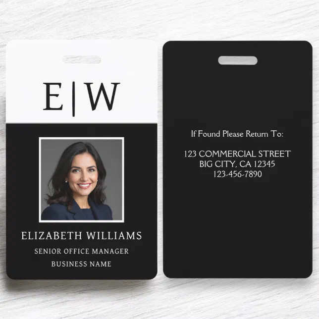Employee Name Monogram Photo Corporate Work Badge | Zazzle