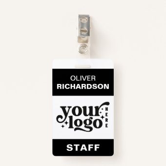 Employee Name Tag Custom Business Logo Staff Badge | Zazzle
