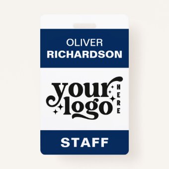Employee Name Tag Custom Business Logo Staff Blue Badge | Zazzle