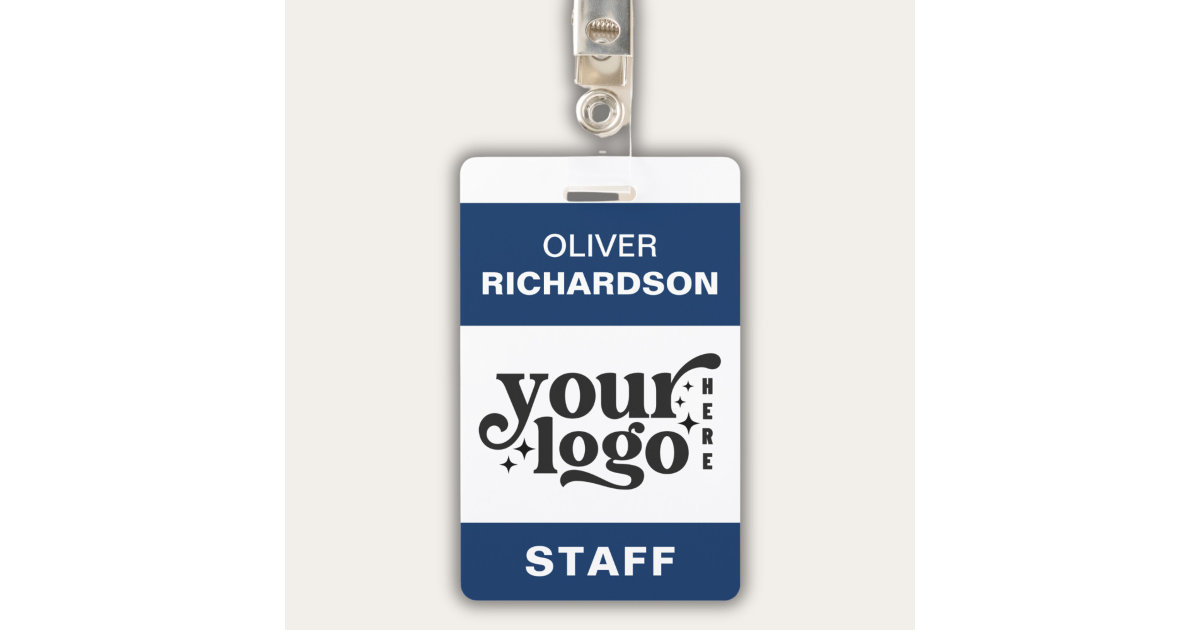 Employee Name Tag Custom Business Logo Staff Blue Badge | Zazzle