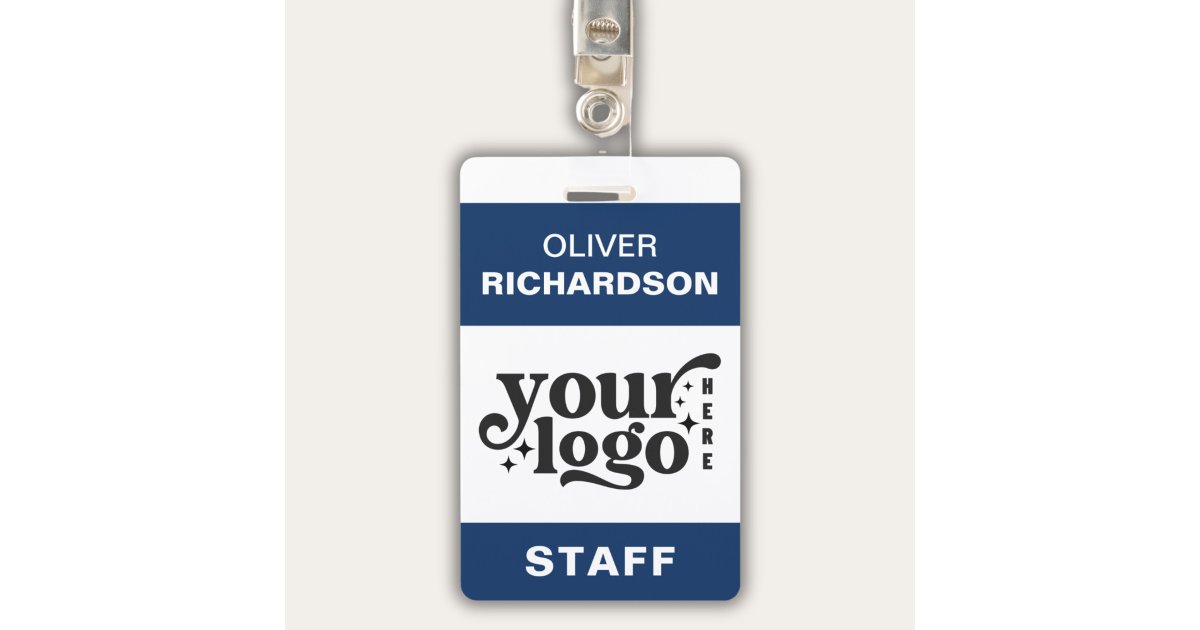 Employee Name Tag Custom Business Logo Staff Blue Badge | Zazzle