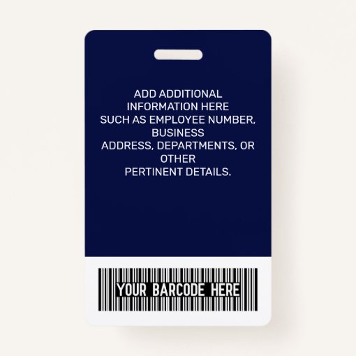 Employee Name Title Barcode Logo Navy Geo ID Badge | Zazzle